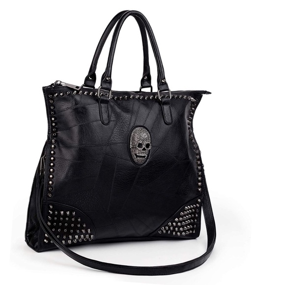 Bags | Leather Skull Rivet Studded 3 Ways Convertible Bag | Poshmark